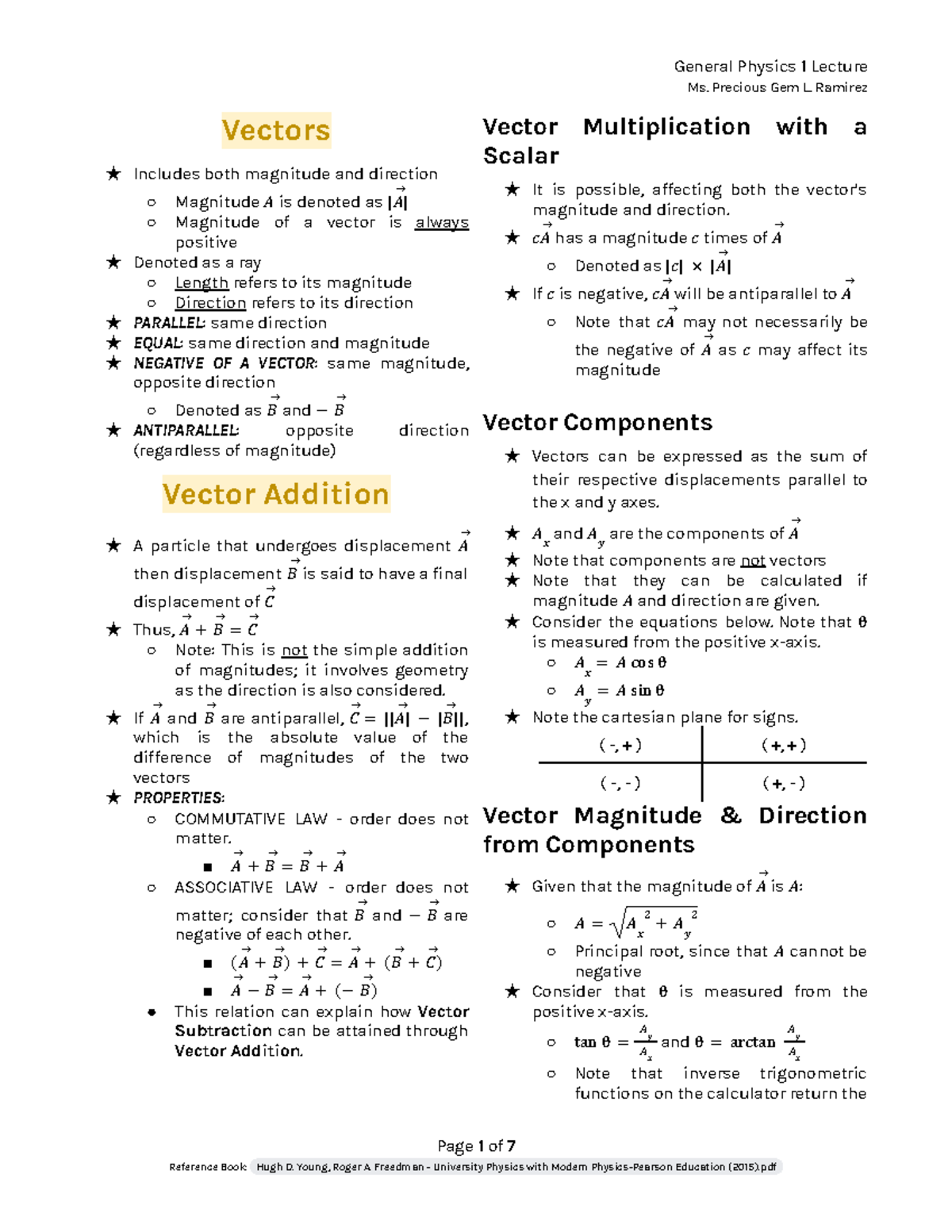 Vectors Lecture Notes (Course Code: PHYS101) - Studocu