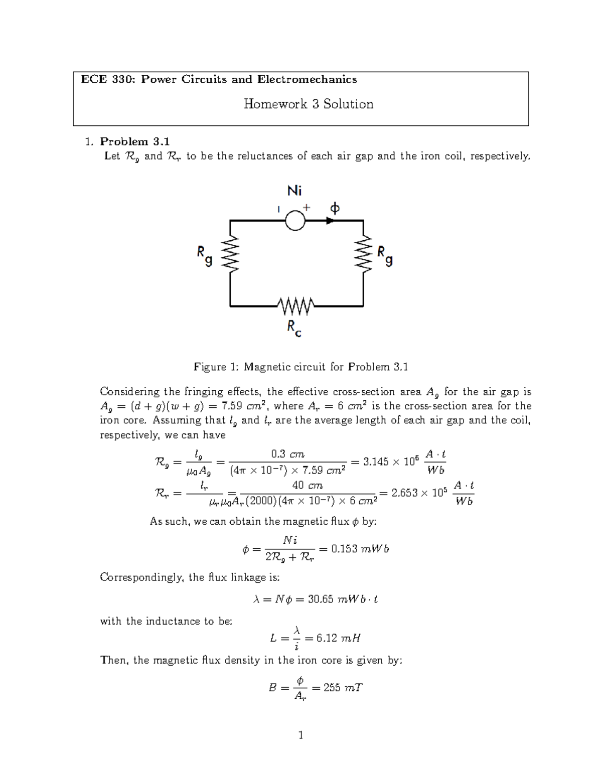 HW3 sol - spring 2019 hw 3 - ECE 330: Power Circuits and Electromechanics Homework 3 Solution ...