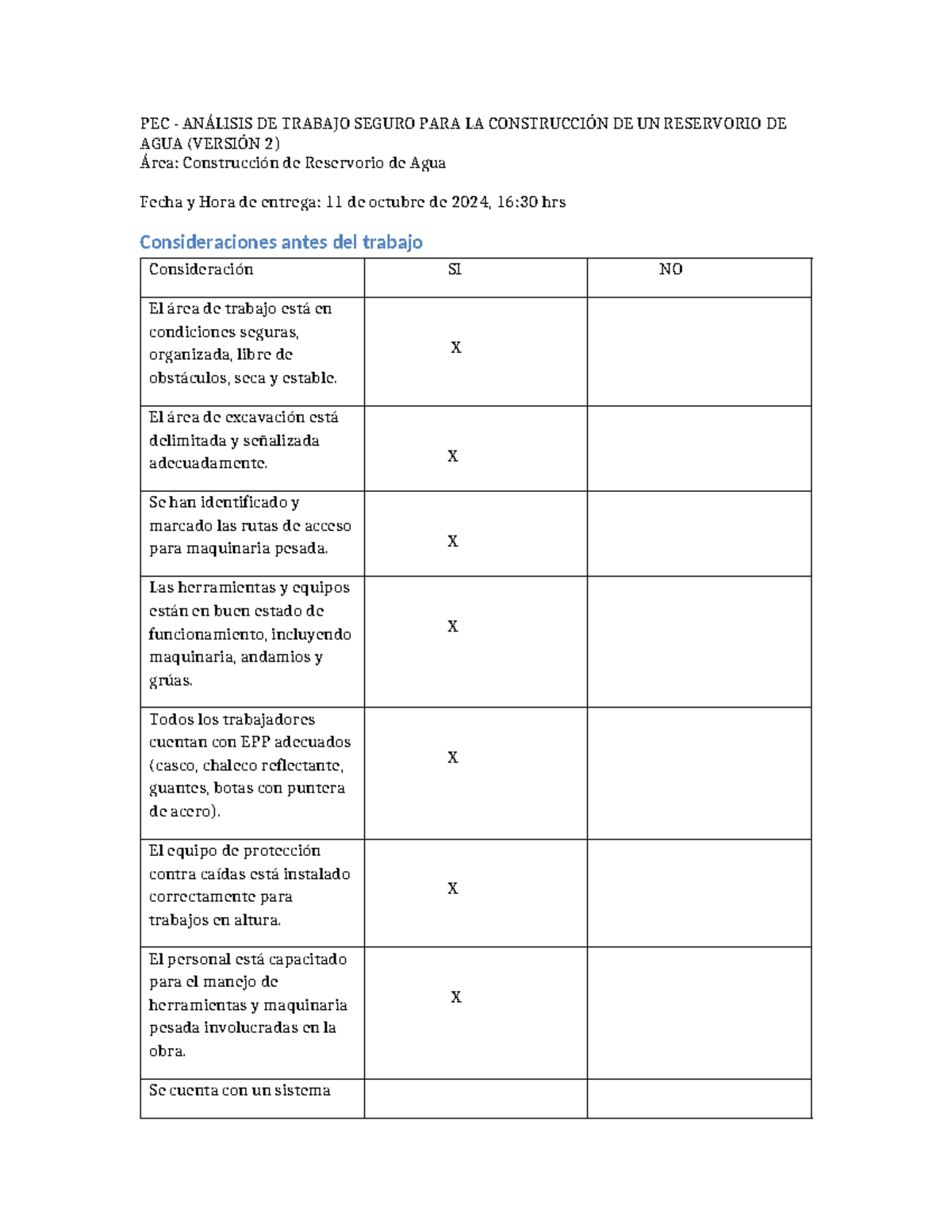 Análisis de Trabajo Seguro para Construcción de Reservorio de Agua ...