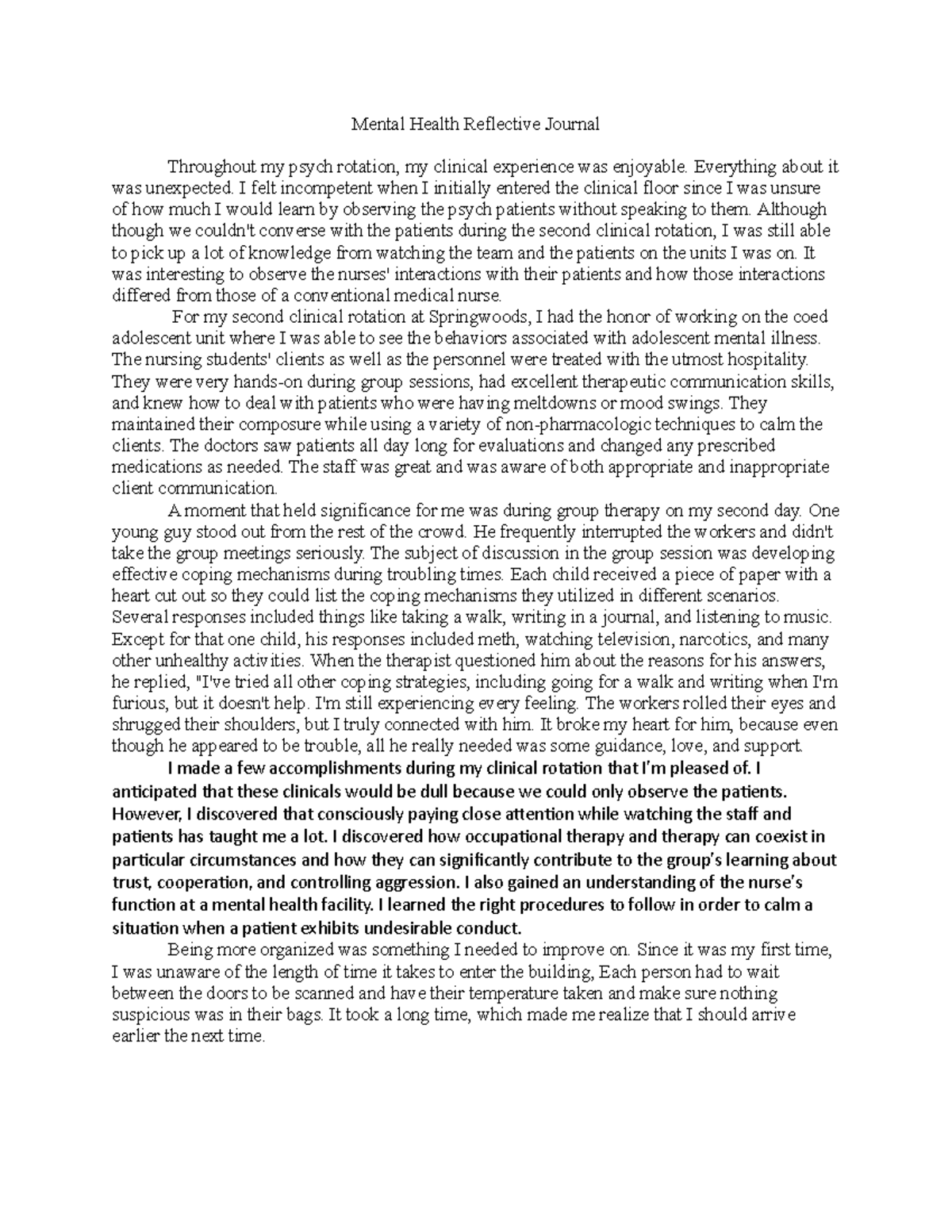 Clinical Reflections on Mental Health: A Psych Rotation Journal - Studocu