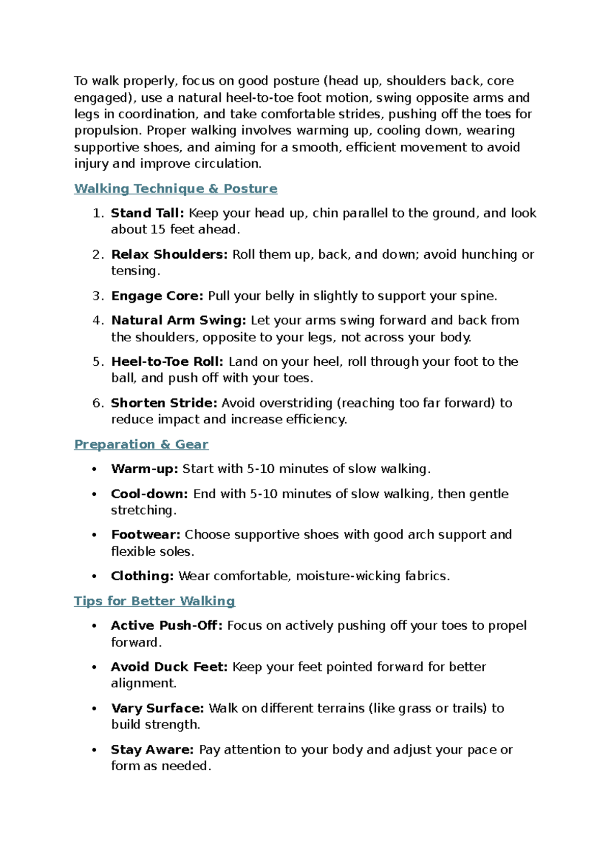 Befr - WBF: Walking Techniques for Proper Posture and Efficiency - Studocu