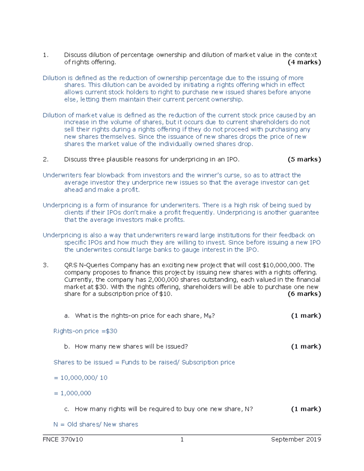 Assignment 5 - Analysis of Ownership Dilution and IPO Underpricing ...