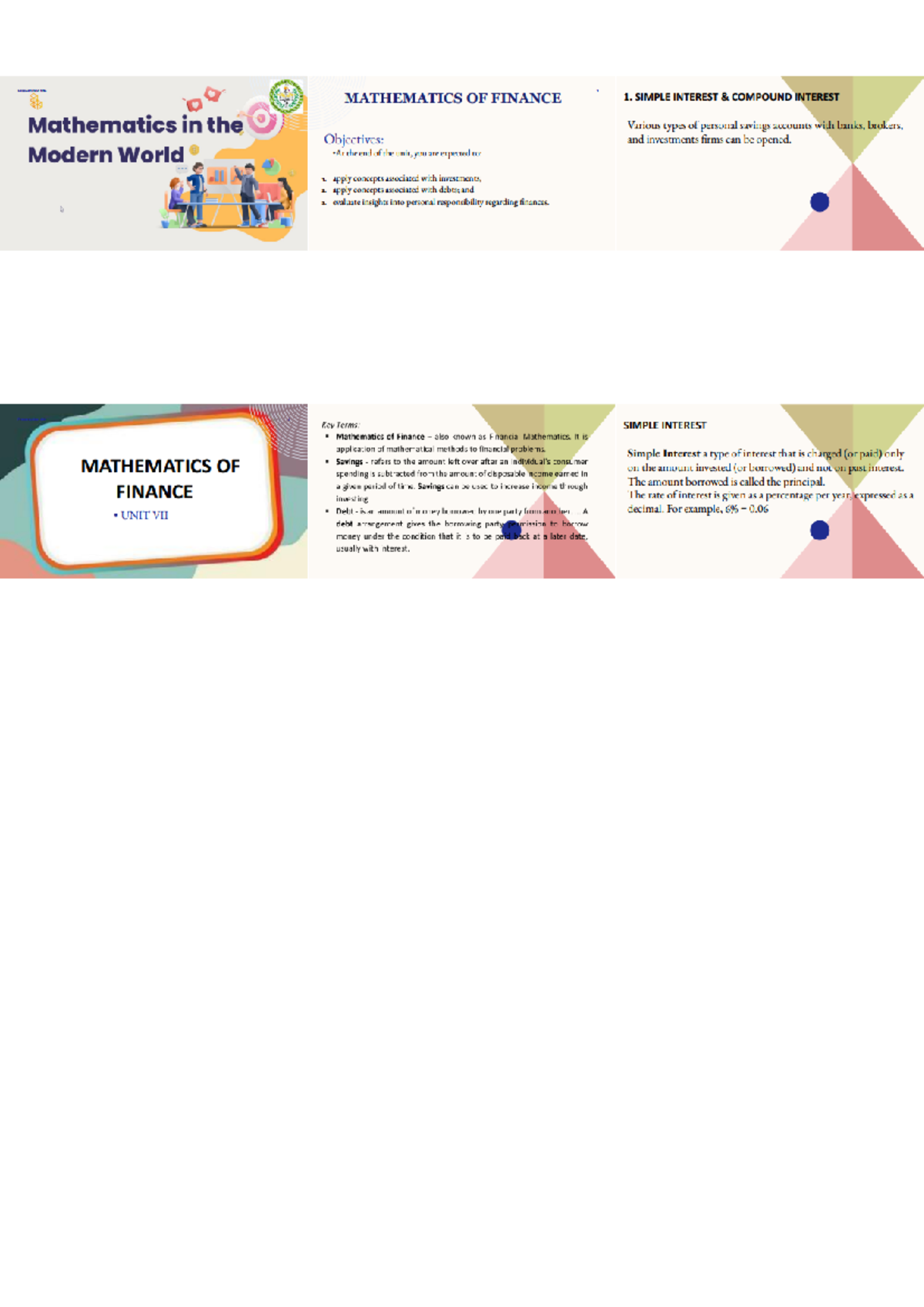 Gec 4 Unit 7 Lecture Mathematics Of Finance 1 Simple Interest Compound Interest Mathematics