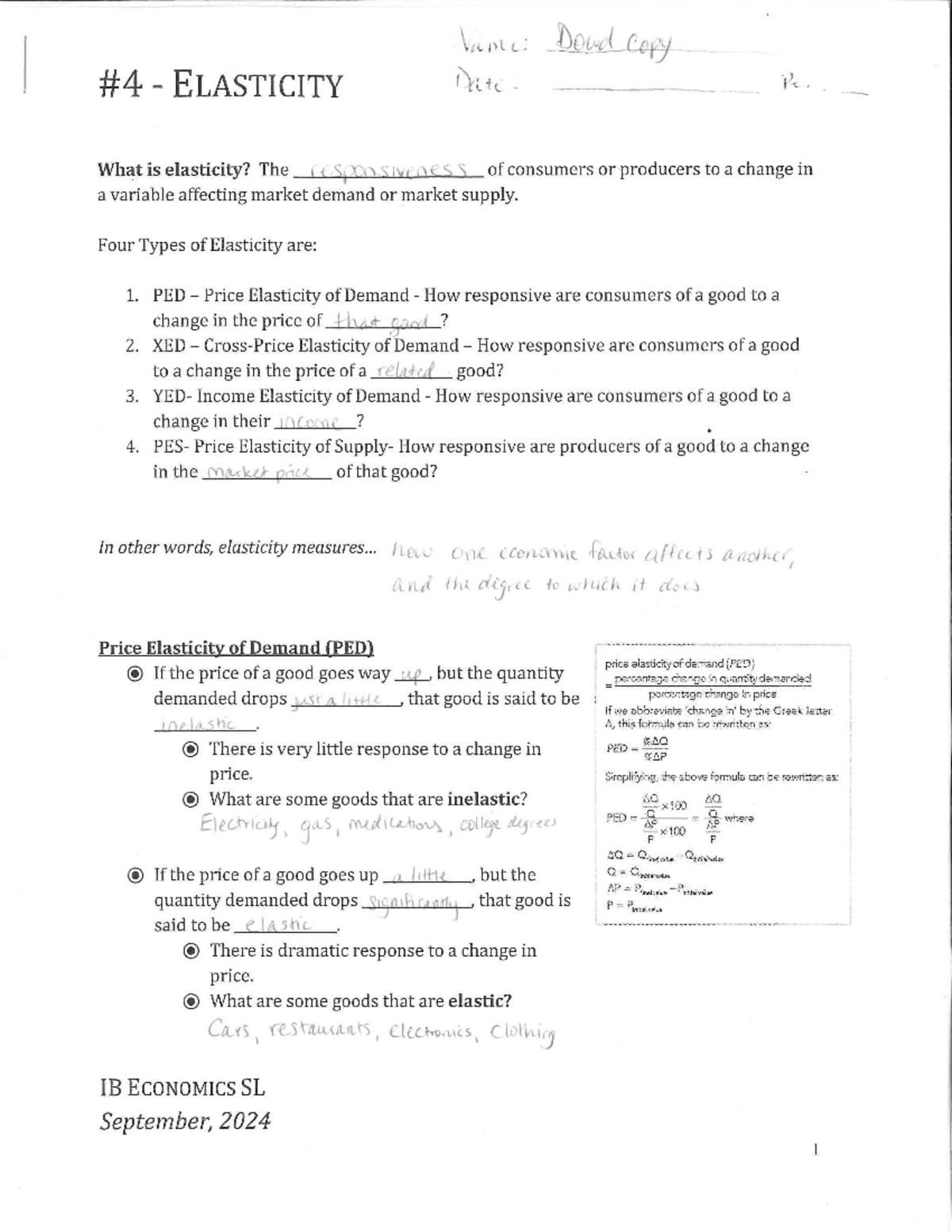 IB ECONOMICS SL Elasticity Overview and Key Concepts - Studocu