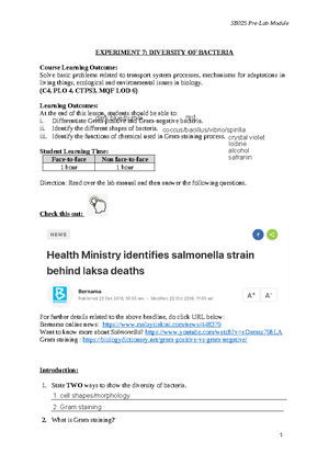 Prelab EXP 5 Biology - Experiment 5, Pre Laboratory Practical - SB015 ...