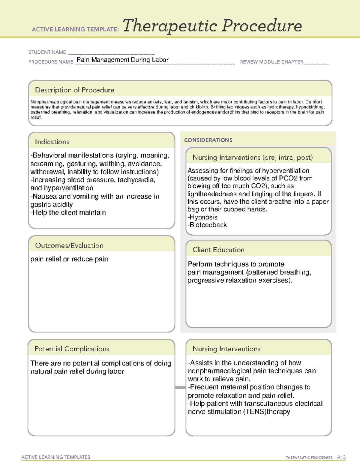 Pain Management - ACTIVE LEARNING TEMPLATES THERAPEUTIC PROCEDURE A ...