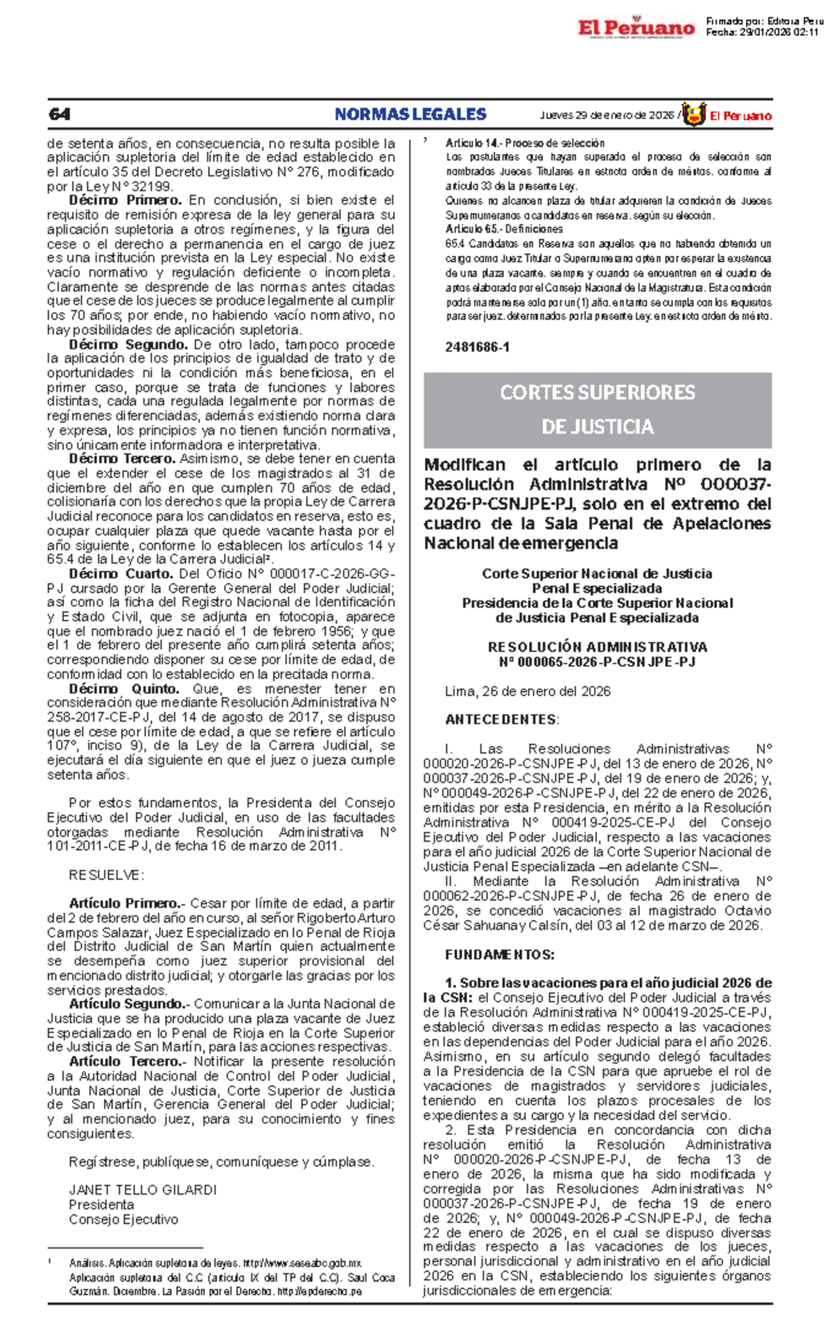 Resolución Administrativa Nº: Modificación de Normas Judiciales 2026 ...