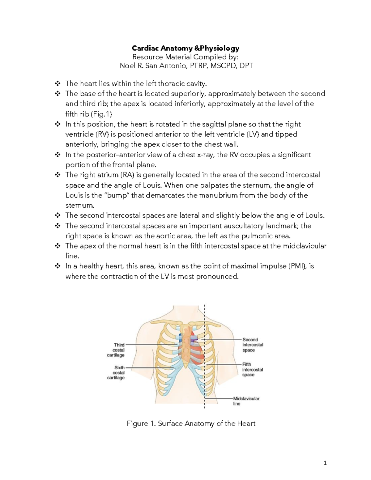 Cardiac Anatomy & Physiology Study Guide: Compiled by Noel R. San ...