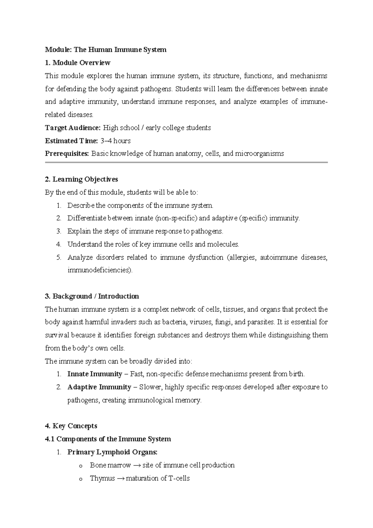 Module: The Human Immune System - Overview & Key Concepts - Studocu