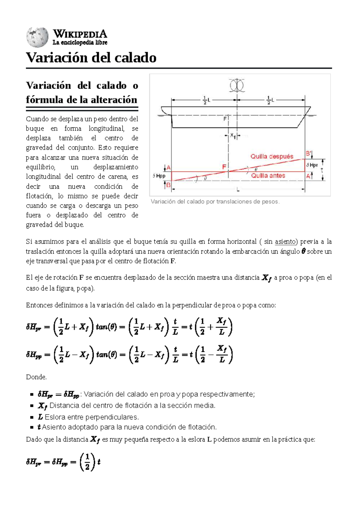 Variación del Calado en Buques: Análisis y Fórmulas - Studocu