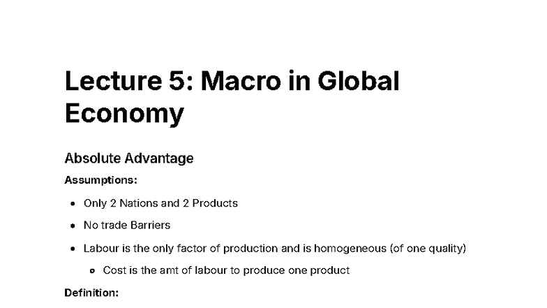 Lecture 5: Macro in Global Economy - Absolute Advantage & Trade ...