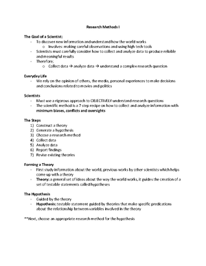 Psych 1F03 - Chapter 1: Research Methods and Experimental Design Notes ...