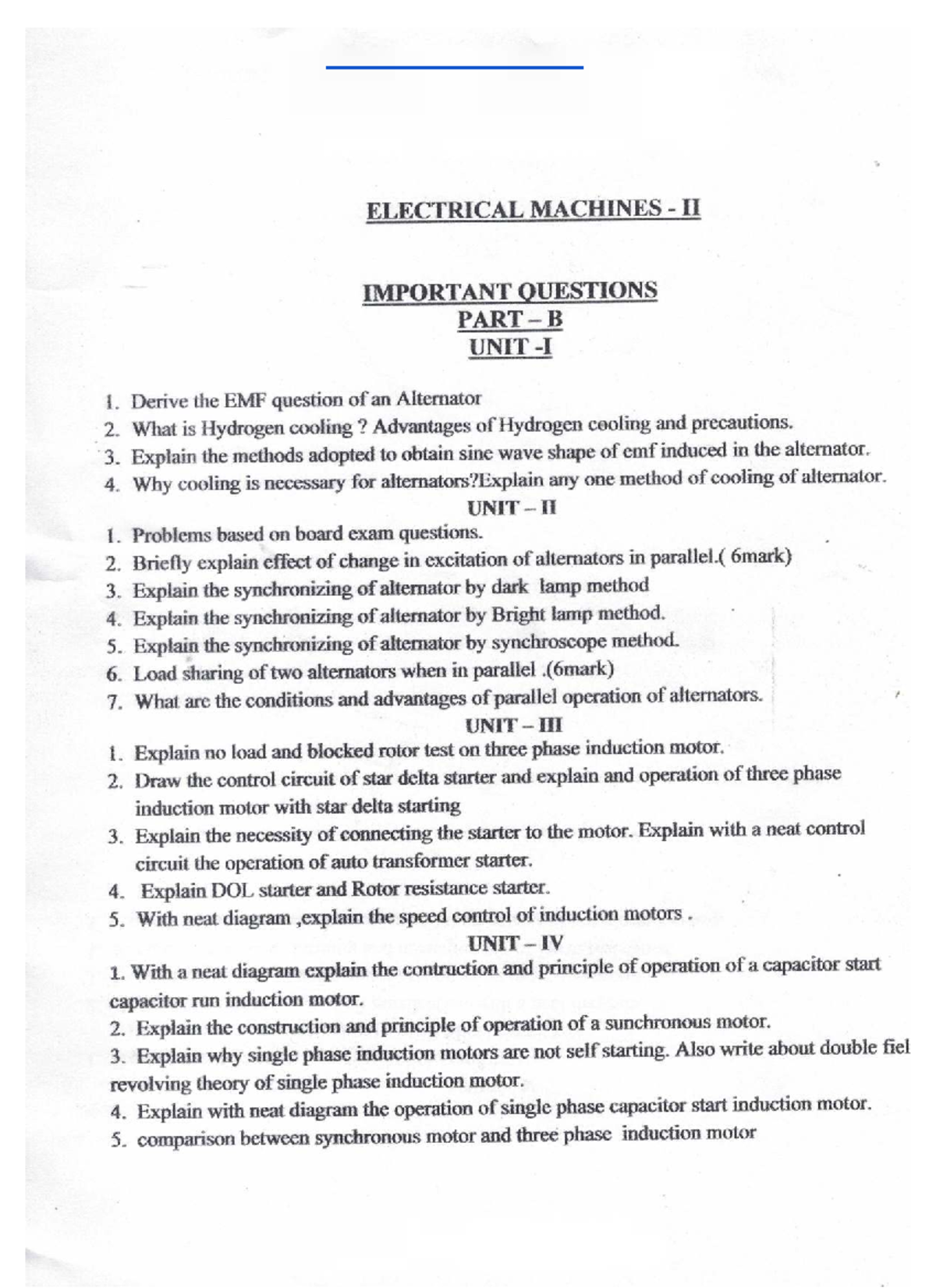 EE3405 Electrical Machines II: Key Questions & Concepts - Studocu