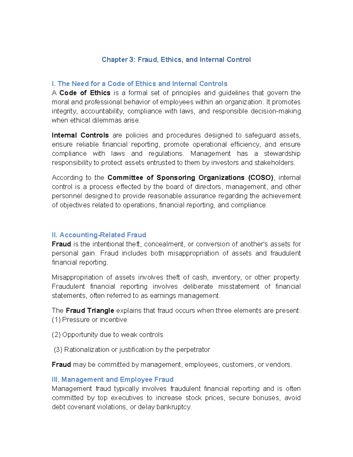 AIS - Chapter 3: Fraud, Ethics, and Internal Control Overview - Studocu