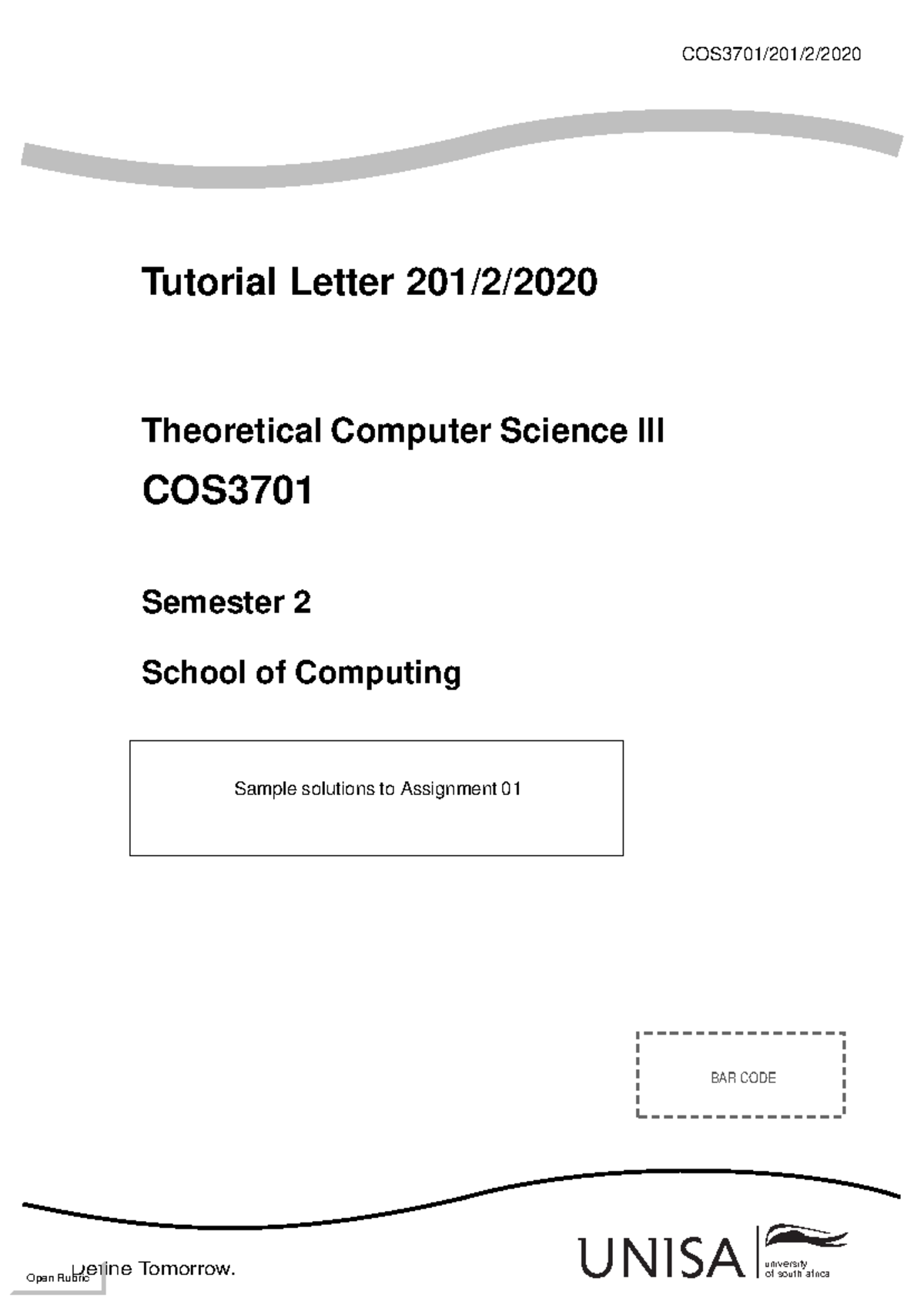 COS3701 Tutorial Letter 201/2/2020: Solutions to Assignment 01 - Studocu