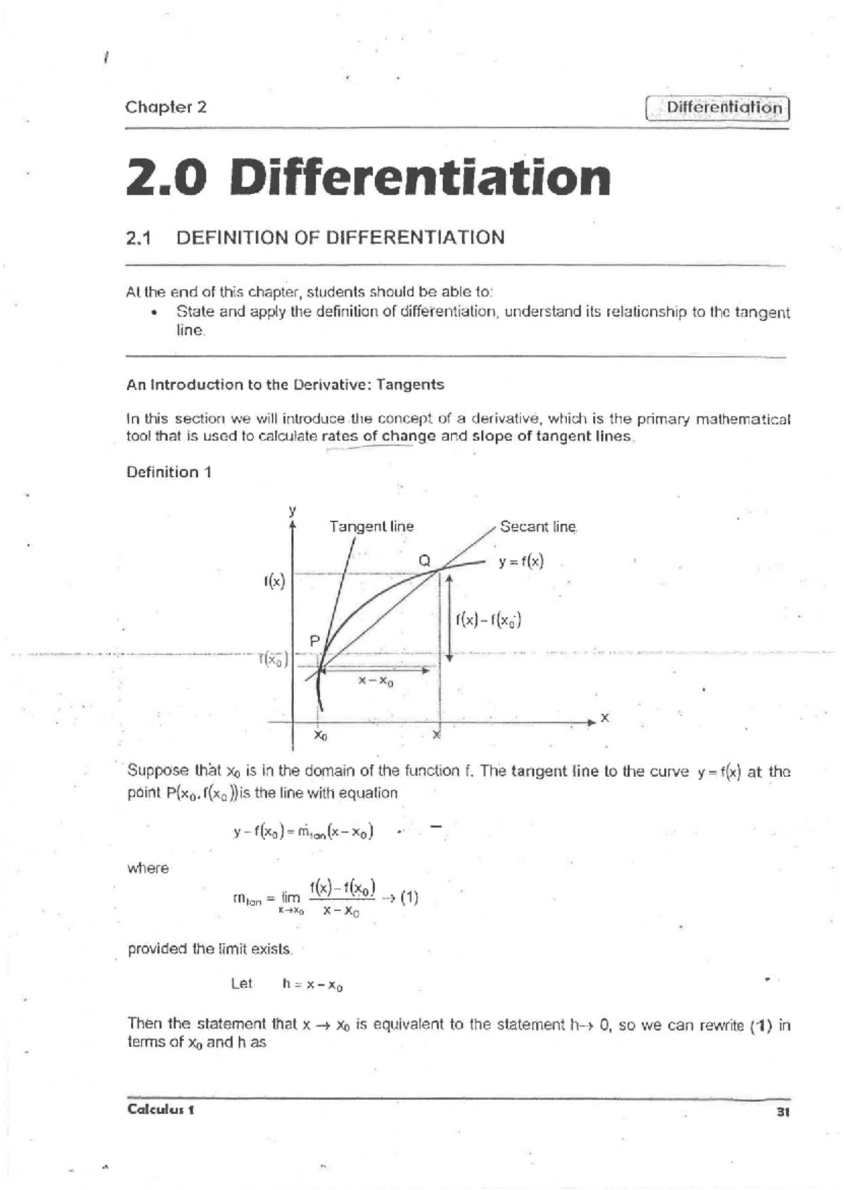 Chapter 2: Differentiation Concepts and Techniques (Calculus 1) - Studocu