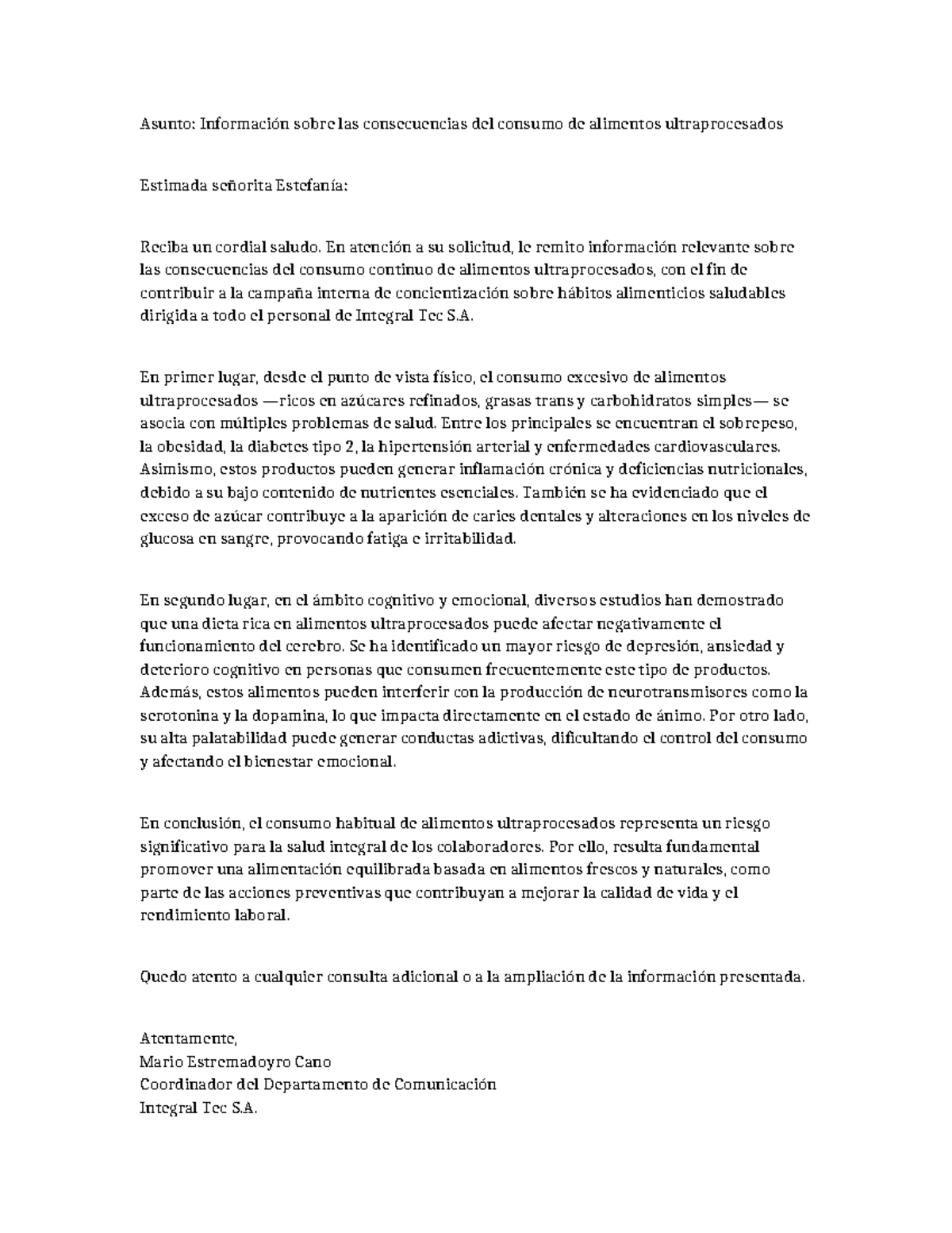 Tarea 1 - Consecuencias del Consumo de Alimentos Ultraprocesados - Studocu
