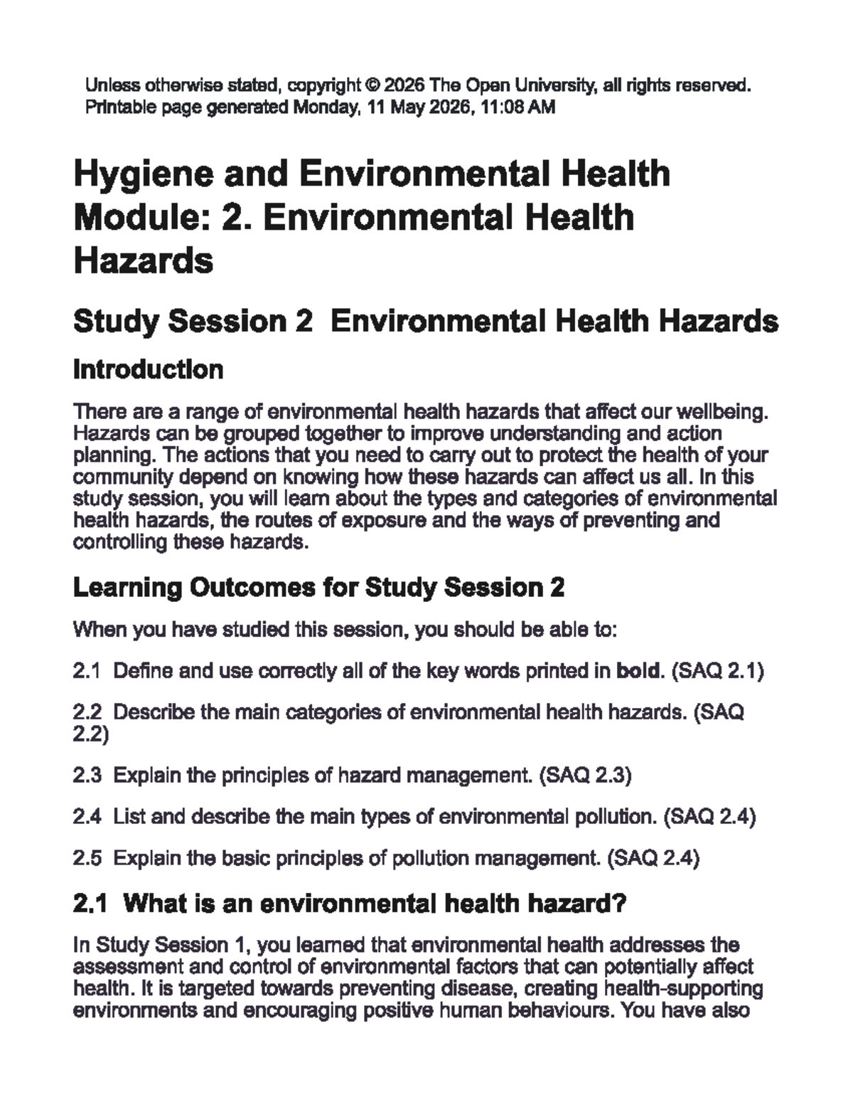 Hygiene and Environmental Health Module 2: Study Session 2 on Hazards ...