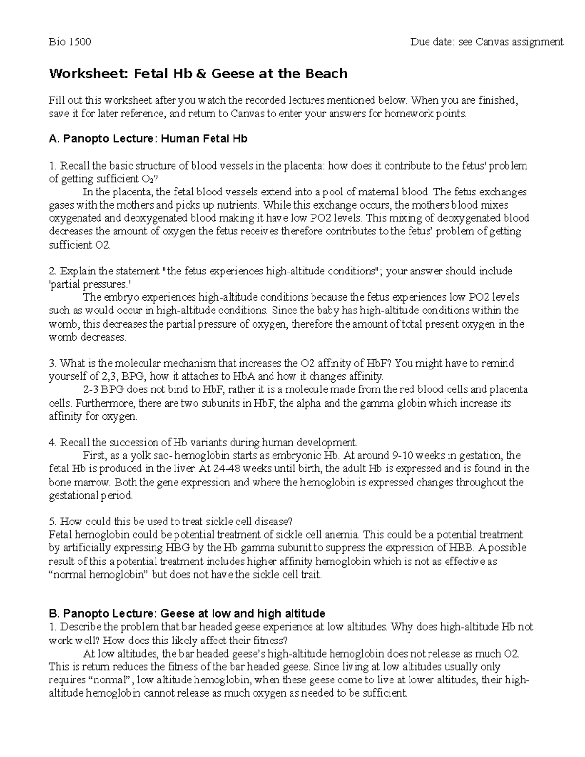 #18 fetal Hb Andean Geese-1 - Bio 1500 Due date: see Canvas assignment Worksheet: Fetal Hb ...