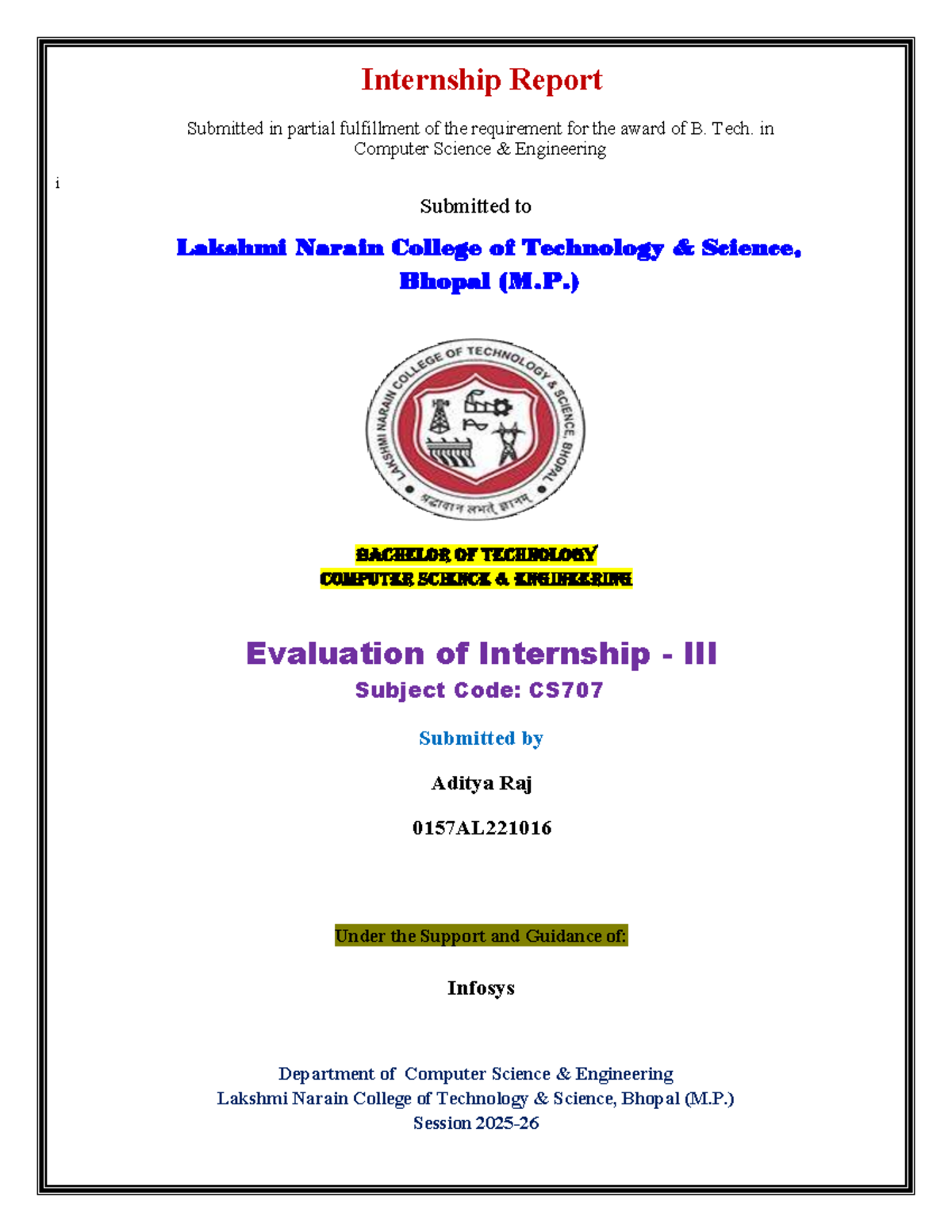 Internship Report: Gym Management Project (CS707) at Lakshmi Narain ...