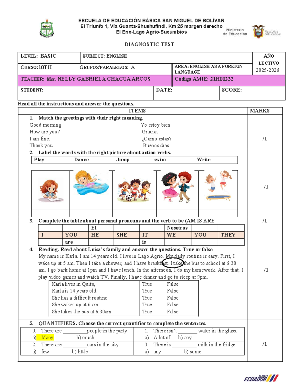 10TH A Diagnostic Test - English as a Foreign Language - Studocu