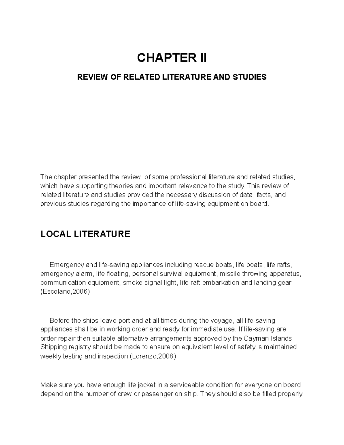 CHAPTER 2: Final Review of Related Literature on Life-Saving Equipment ...