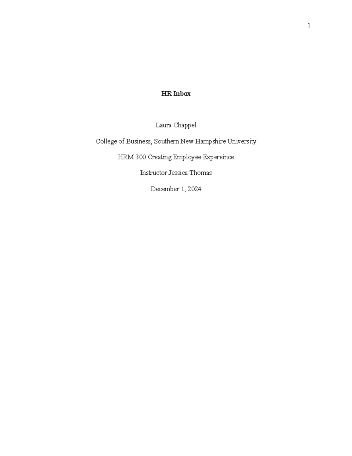 HR Inbox - HRM300 - 1 HR Inbox Laura Chappel College of Business ...