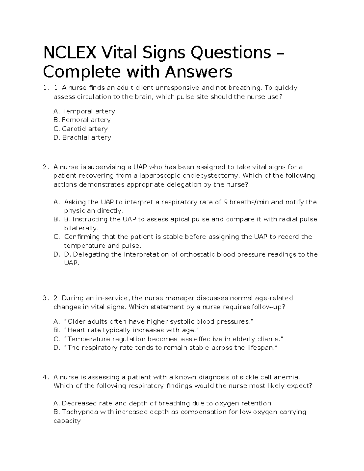 NCLEX Vital Signs Questions - No Answers Included - Studocu