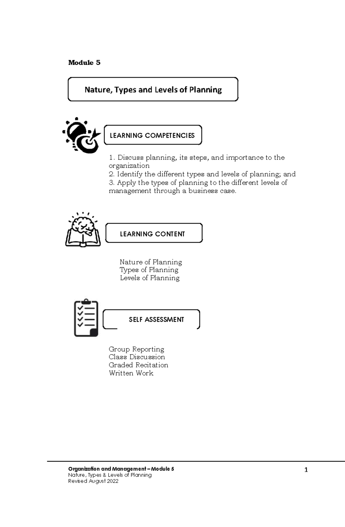 Module 5: Nature, Types & Levels of Planning in Org. Management - Studocu