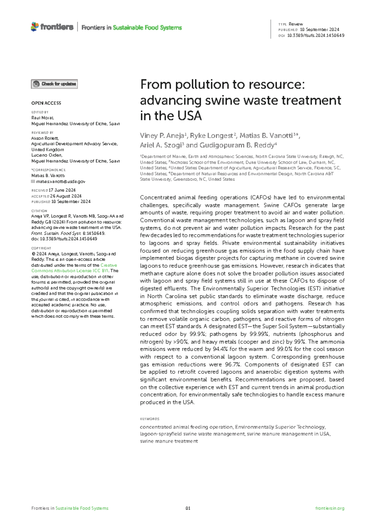 FSUFS 08: Lecture Notes on Advancing Swine Waste Treatment in the USA ...