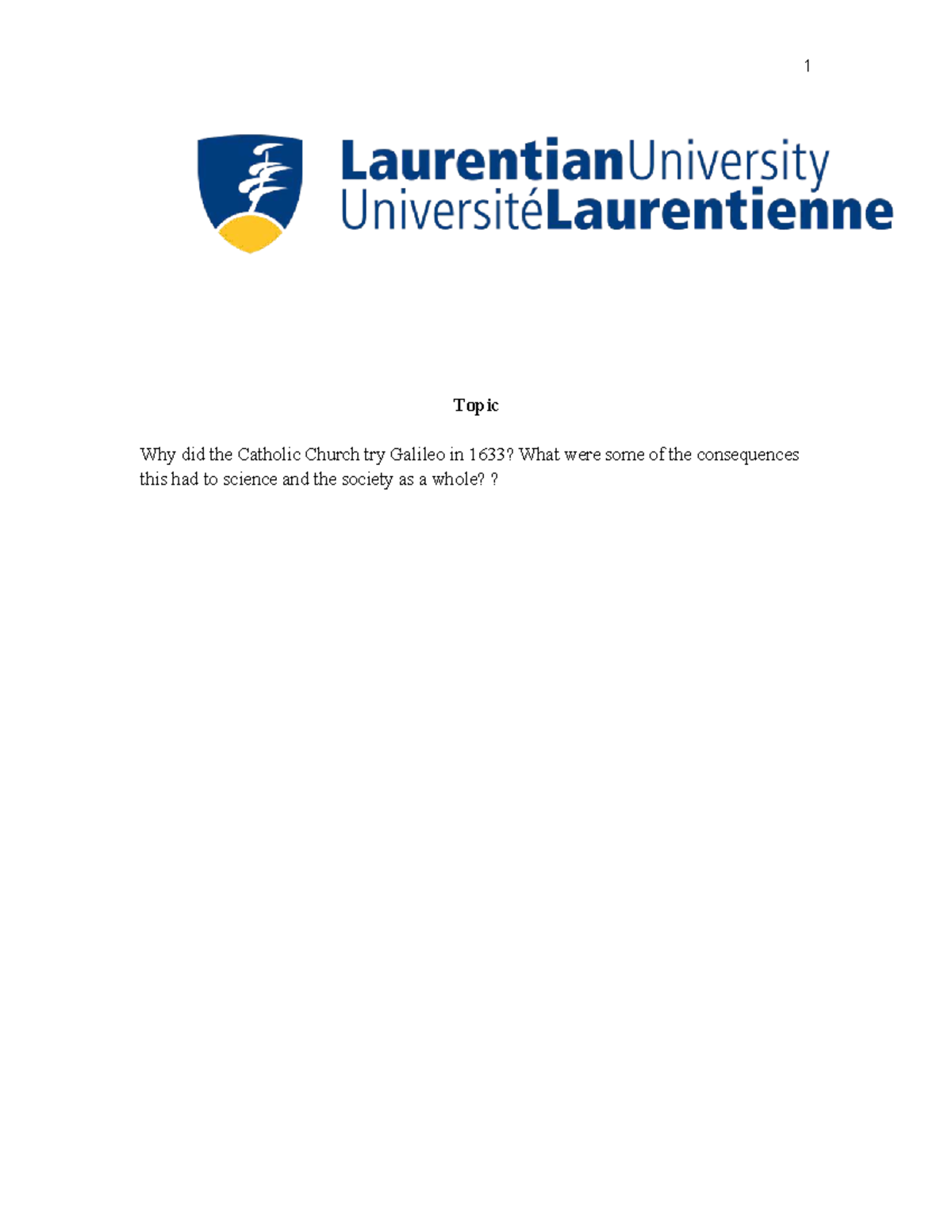 Assignment 3A: The Catholic Church's Trial of Galileo in 1633 and Its ...
