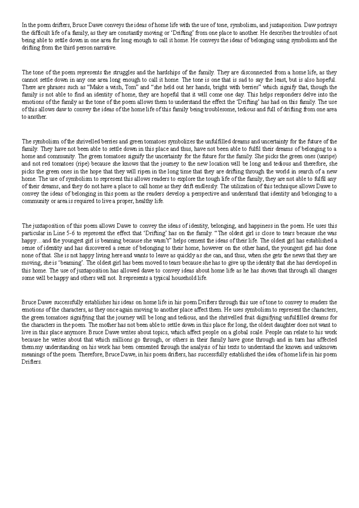 Bruce Dawe's Poem Analysis: Home Life in "Drifters" - Extended Response ...
