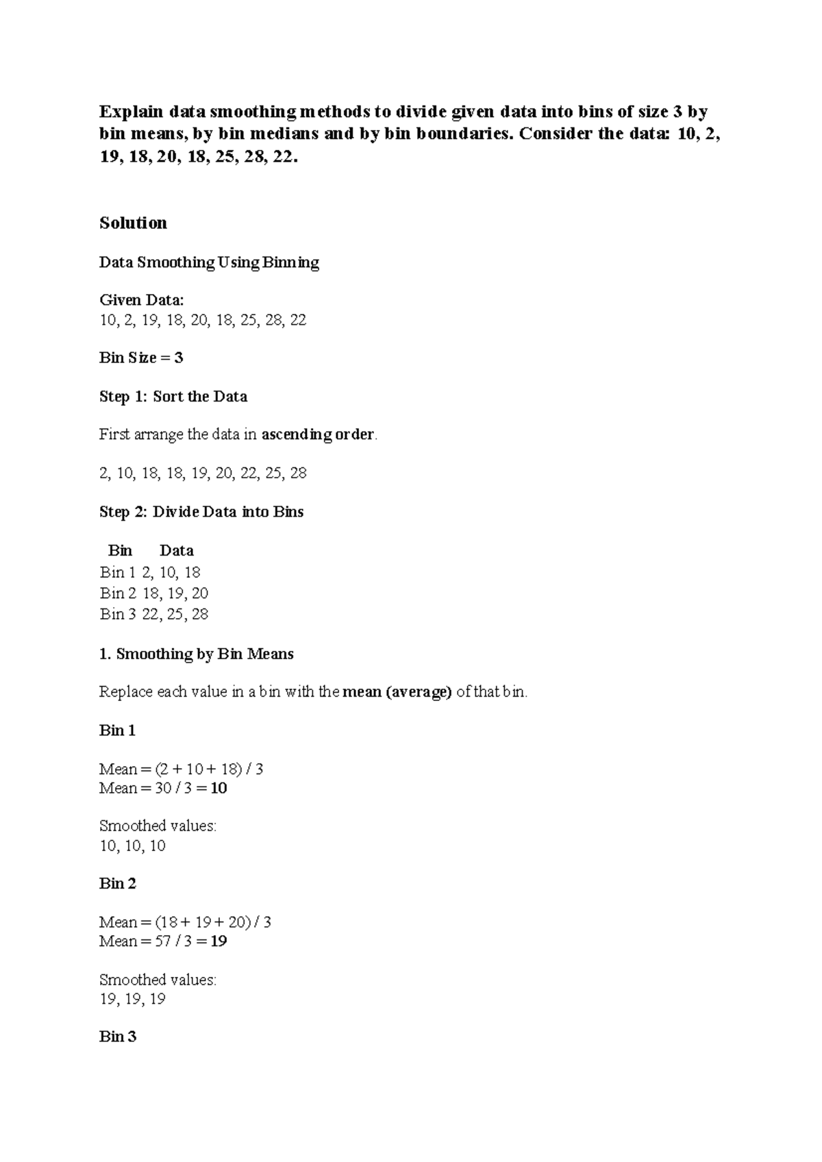 Data Smoothing Methods: Binning, Means, Medians & Boundaries - Studocu