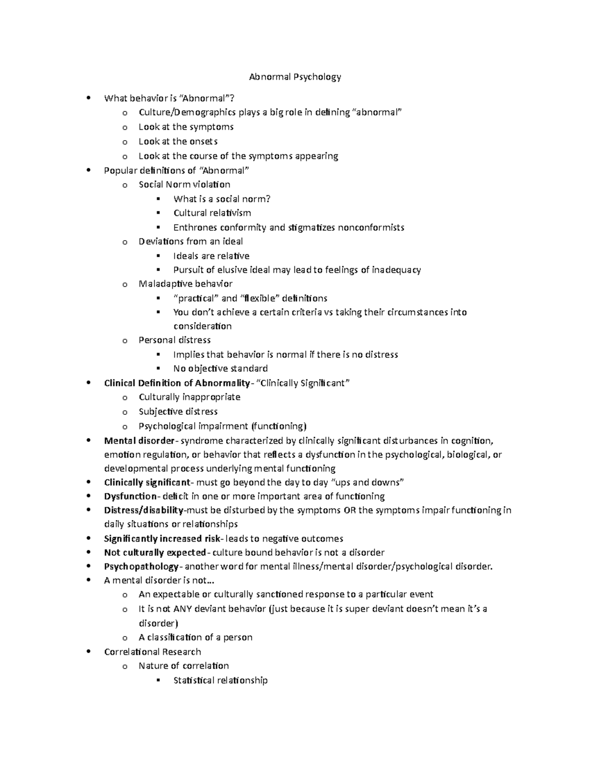 Abnormal Psychology (PSY 210) Study Notes and Key Concepts - Studocu