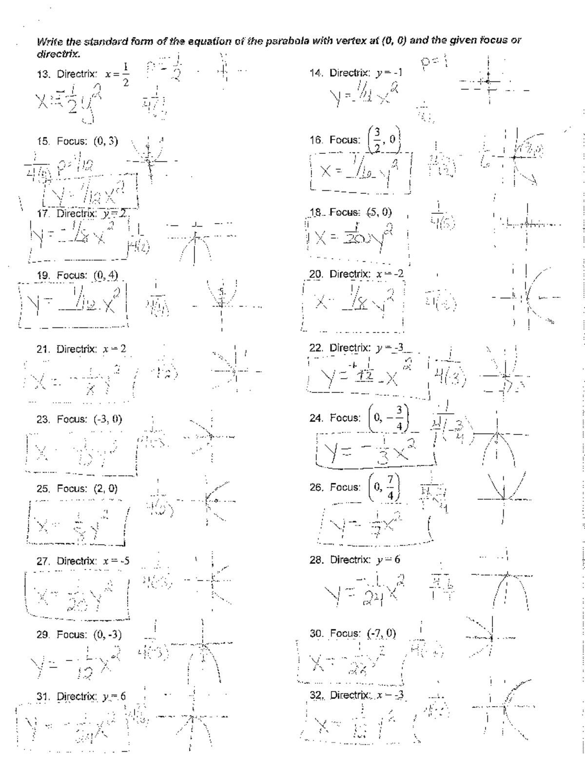 Parabola Worksheet: Standard Form Equations & Properties - Studocu