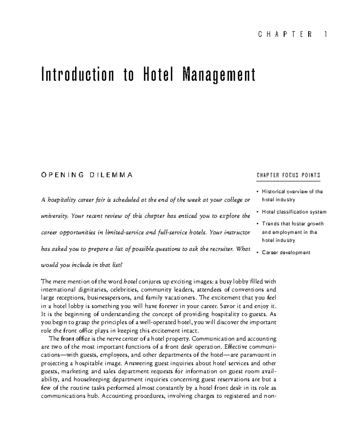 Chapter 1 Introduction to Hotel Management - C H A P T E R 1 ...