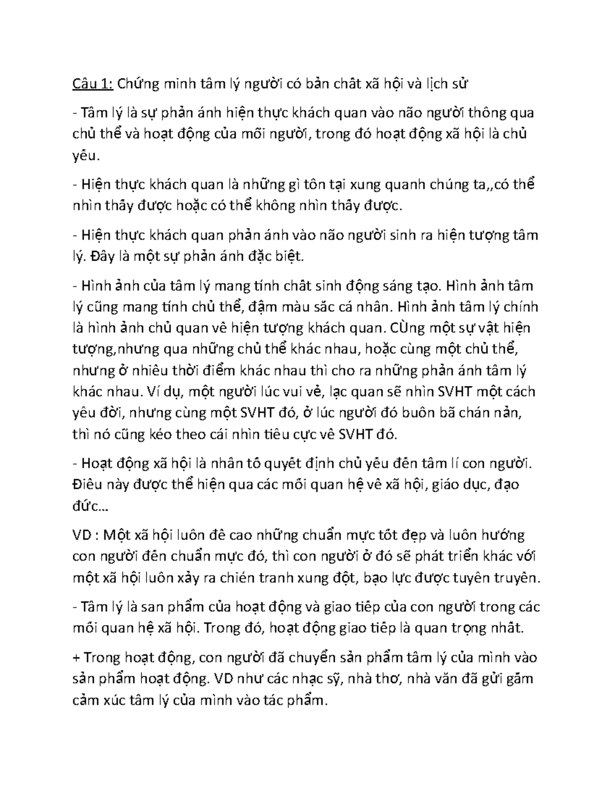 KEY- Tlhdc - zzzz - Câu 1: Ch ứng minh tâm lý ng ười có b n châất xã h i và l ch s ả ộ ị ử Tâm ...