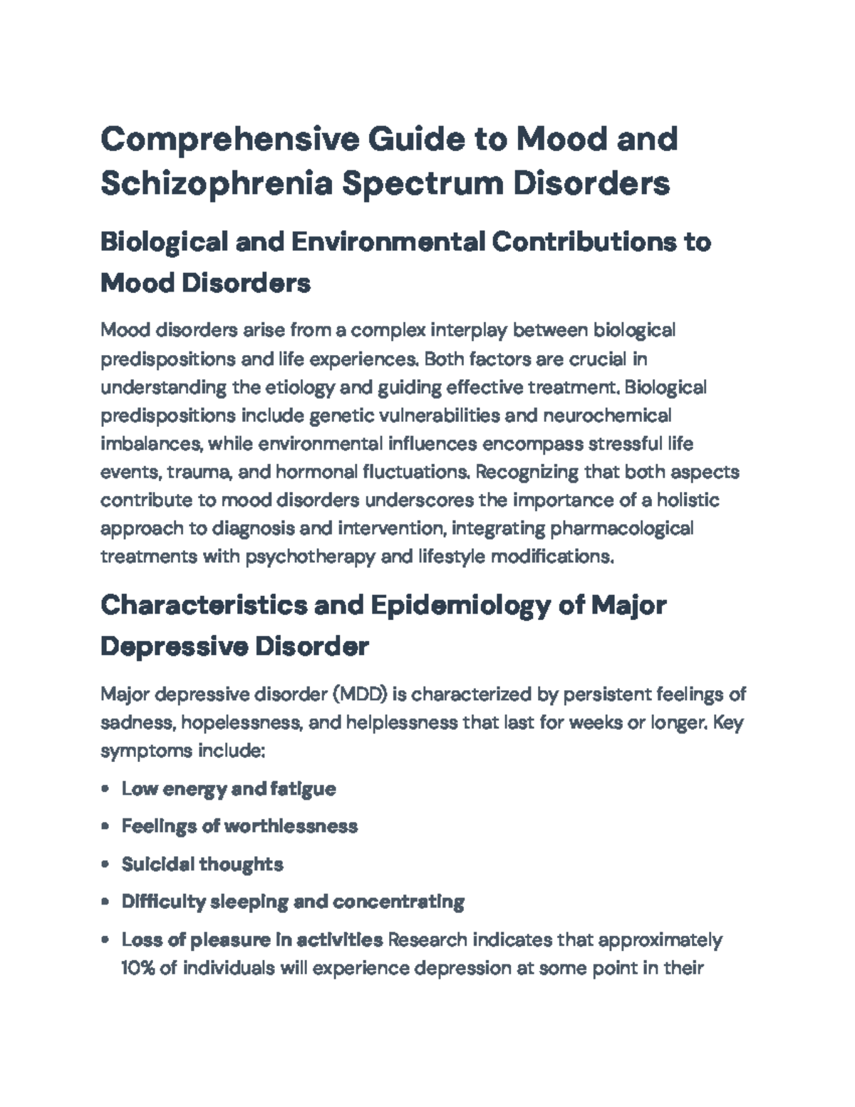 Comprehensive Guide to Mood & Schizophrenia Disorders: Biological & - Studocu
