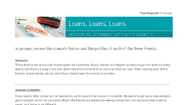 SA Lesson 16: Student Activity on Loans and Mortgages - Studocu