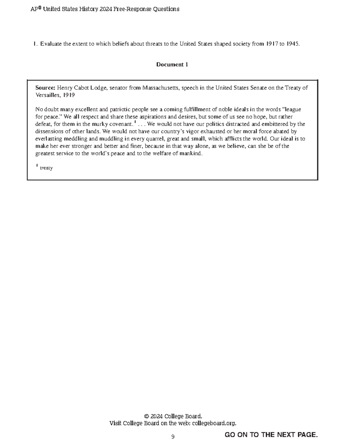 APUSH 2024 DBQ: Societal Impact of Threats (1917-1945) - Studocu