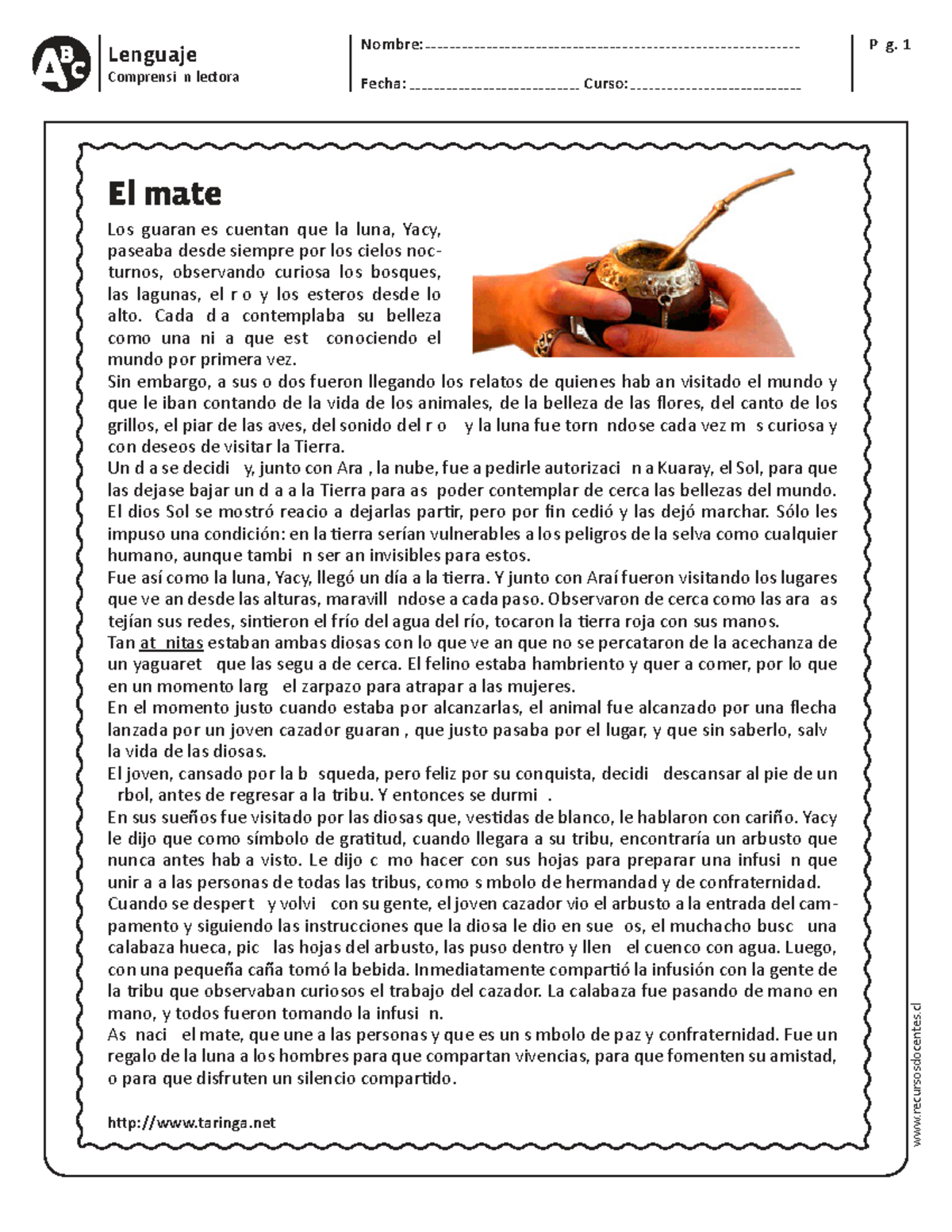 Comprensión Lectora: La Leyenda de Yacy y el Mate - Extra 6 - Studocu