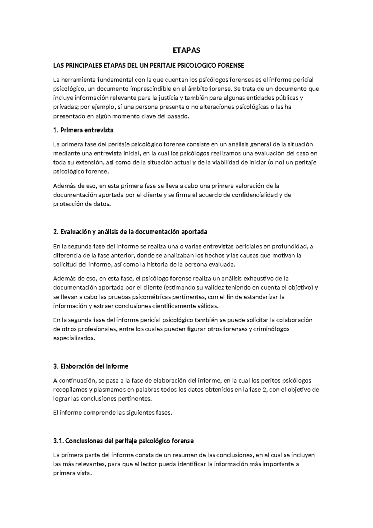 Etapas e Instrumentos en el Peritaje Psicológico Forense - Studocu