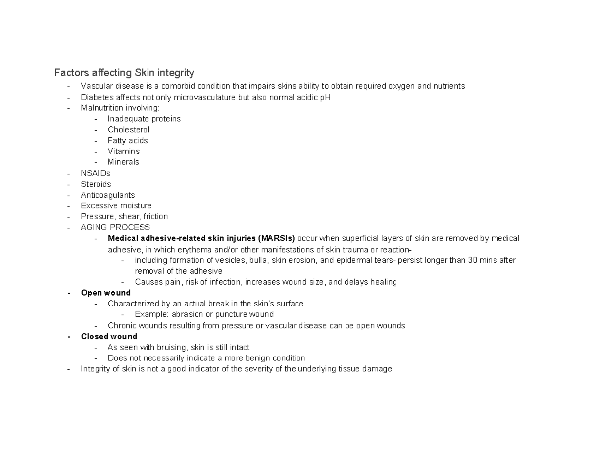 Skin integrity and wound care study guide - Factors affecting Skin ...
