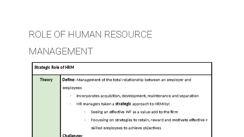 Strategic HRM Overview: Key Concepts and Challenges (HRM 101) - Studocu