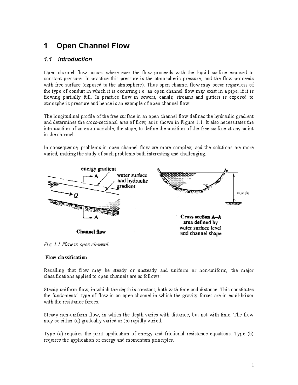 Chapter 1: Open Channel Flow Fundamentals and Classifications - Studocu