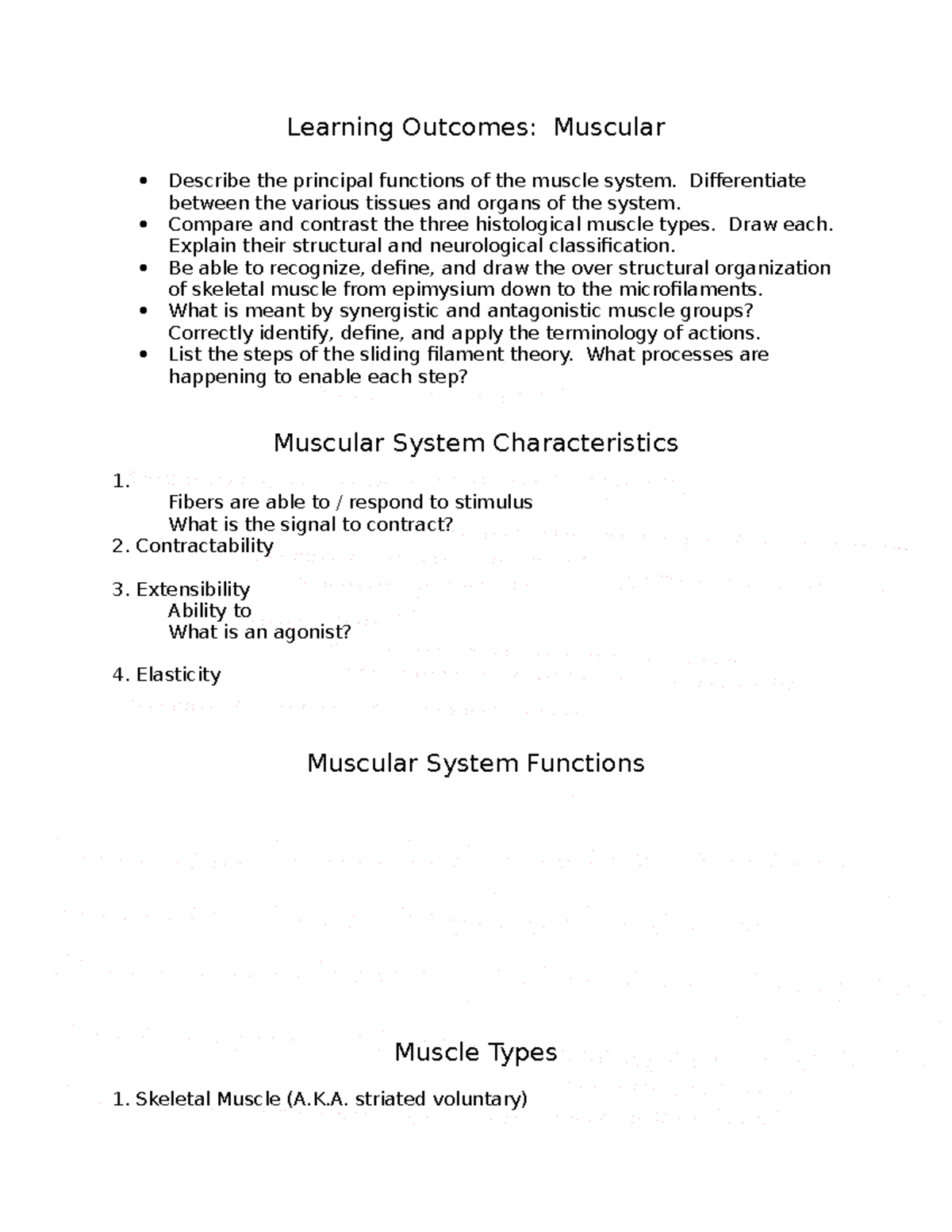 Muscular System Notes: Functions, Types, & Contraction Mechanisms - Studocu