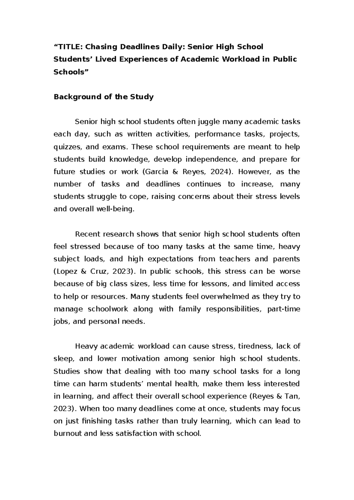 Exploring Academic Workload: Lived Experiences of Senior High Students ...