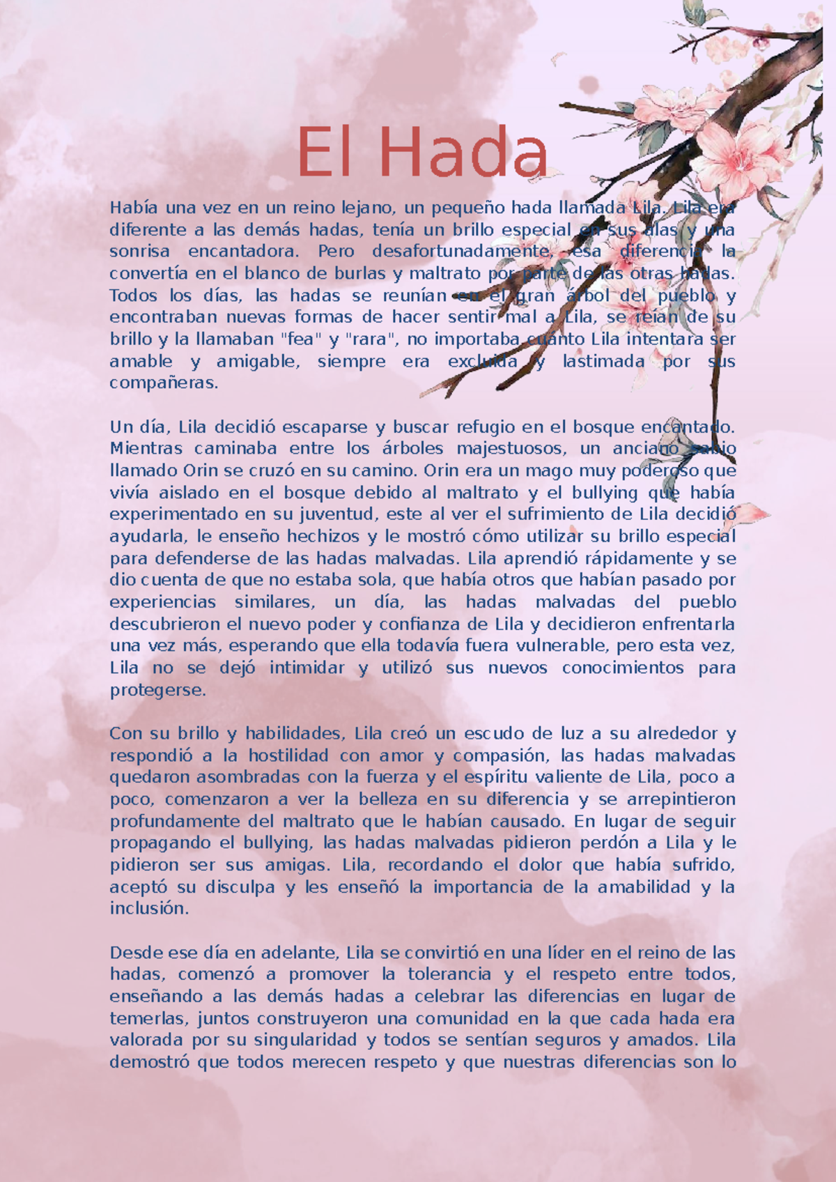 El Hada Lila: Un Cuento de Inclusión y Amistad - Studocu