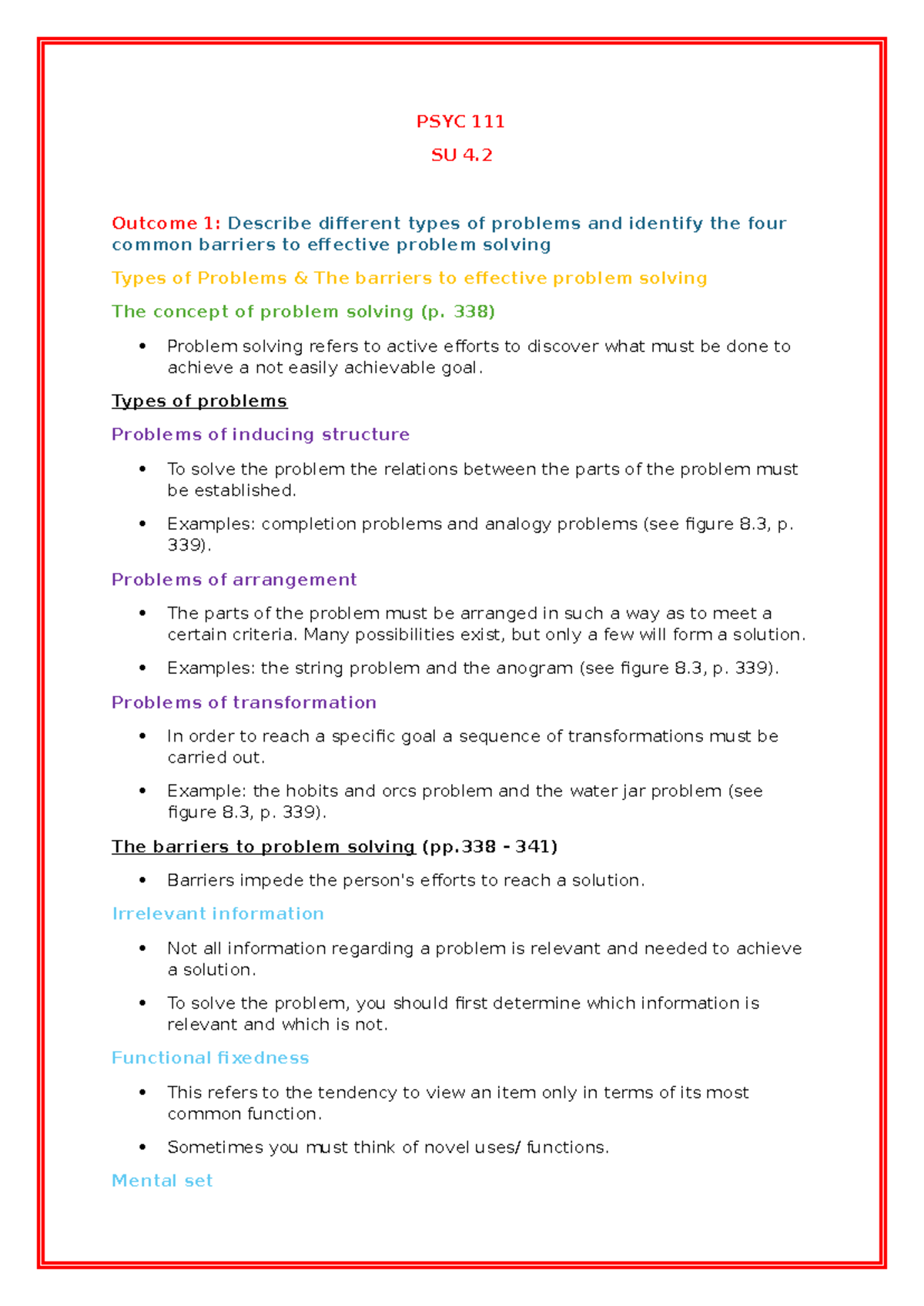 PSYC SU 4 - PSYC 111 Problem Solving and Intelligence Overview - Studocu
