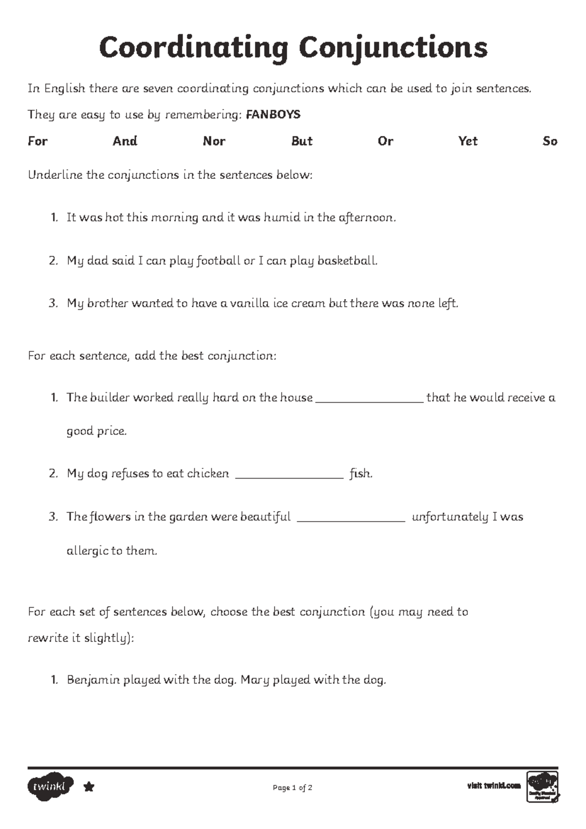 Practice 2-1-2: Coordinating Conjunctions Exercises - Studocu